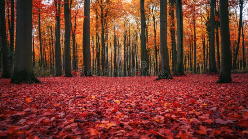 A Forest Path Covered in Red Autumn Leaves Stock Illustration ...