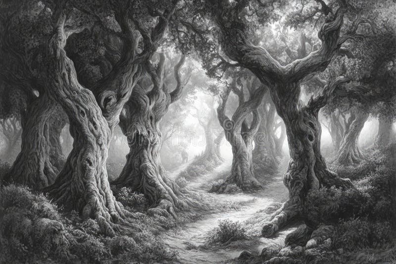 Forest Path Drawing stock photo. Image of trees, woods - 378120932