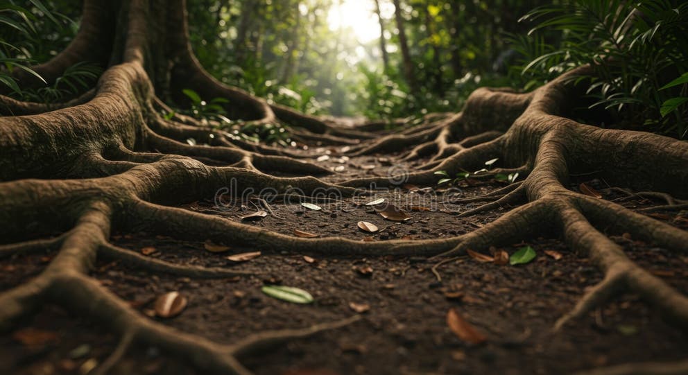 Forest Path through Entwined Tree Roots Stock Illustration ...