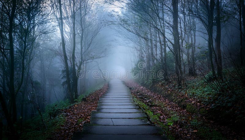 Forest Path in Fog stock illustration. Illustration of mist - 333987444