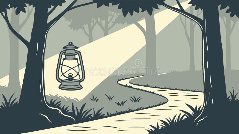 Forest Path Lantern Light, Woodland Trail with Glowing Lantern in ...