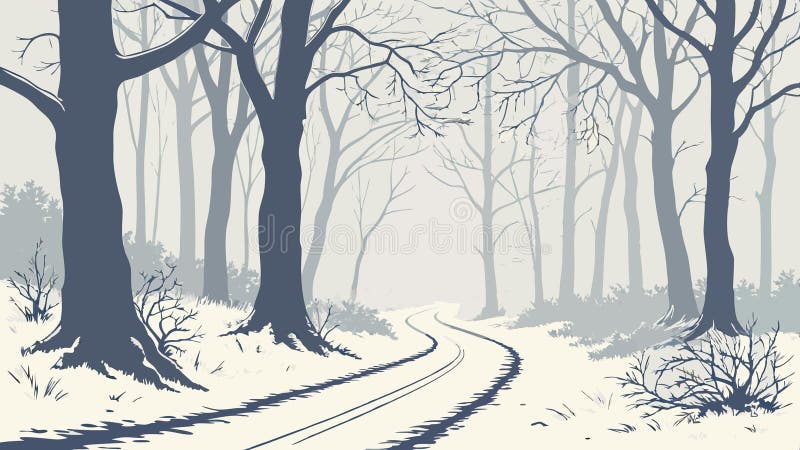 Forest Path Leading into Mist with Trees Lining the Way Vector Design ...