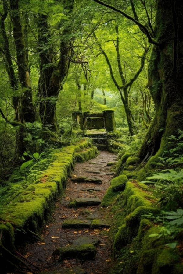 Forest Path Leading To a Secluded Meditation Spot Stock Illustration ...