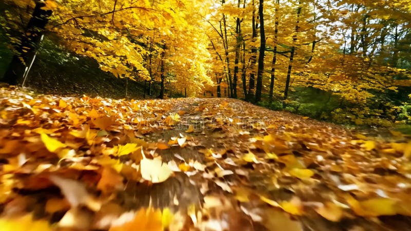 A Forest with a Path through it and Leaves on the Ground Stock Footage ...