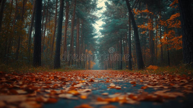 A Forest Path with Leaves on the Ground Stock Illustration ...