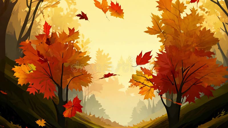 Autumn Leaves Falling on a Forest Path in the Golden Hour Stock Video ...