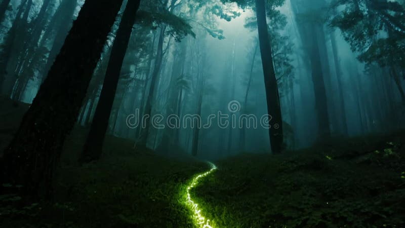 A Forest Path is Lit Up with Green Glowing Lights Stock Video - Video ...