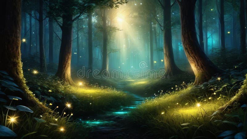 A Forest with a Path that is Lit Up by the Sun Stock Image - Image of ...
