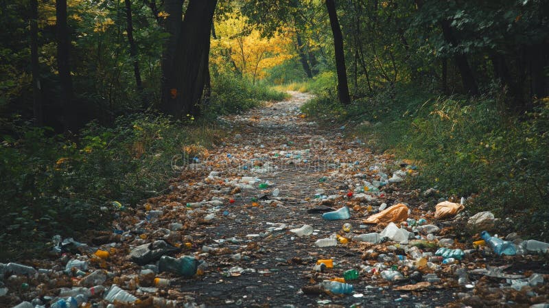 A Forest Path Littered with Plastic and Debris Stock Illustration ...