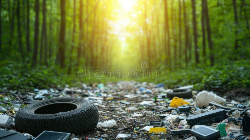 Orphan Waste Concept. Forest Path Littered with Various Types of Trash ...