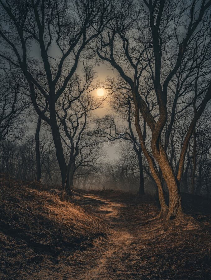 Forest Path at Night stock image. Image of trees, moonlight - 379427817