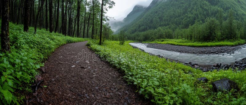 A Forest Path with a River Flowing through it. Stock Image - Image of ...