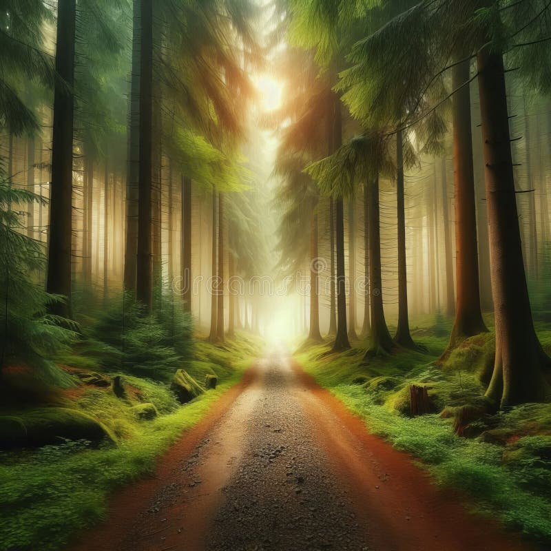 Forest Path a Serene Forest Path Leading into the Distance Creat Stock ...
