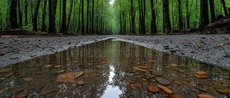 A Forest Path with a Small Stream Running through it. Stock Image ...