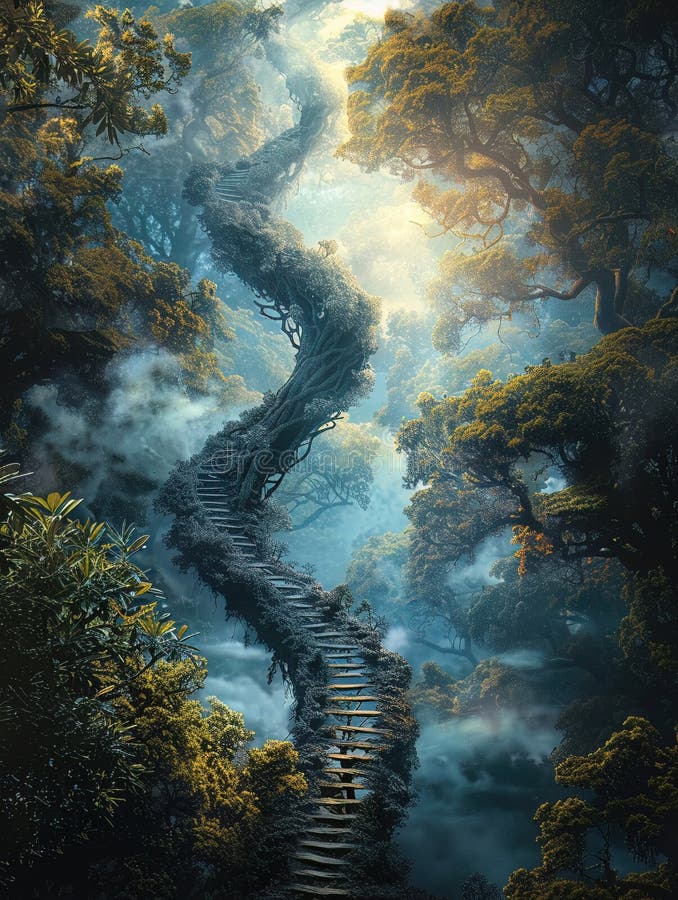 A Forest Path that Spirals into the Sky Leading Wanderers into the ...