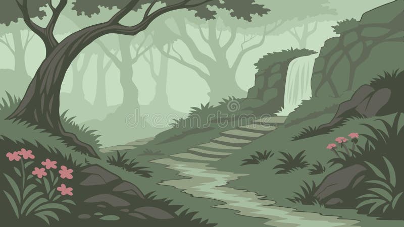 Forest Path Steps Scene, Nature Trails Peaceful Walk Vector Design ...