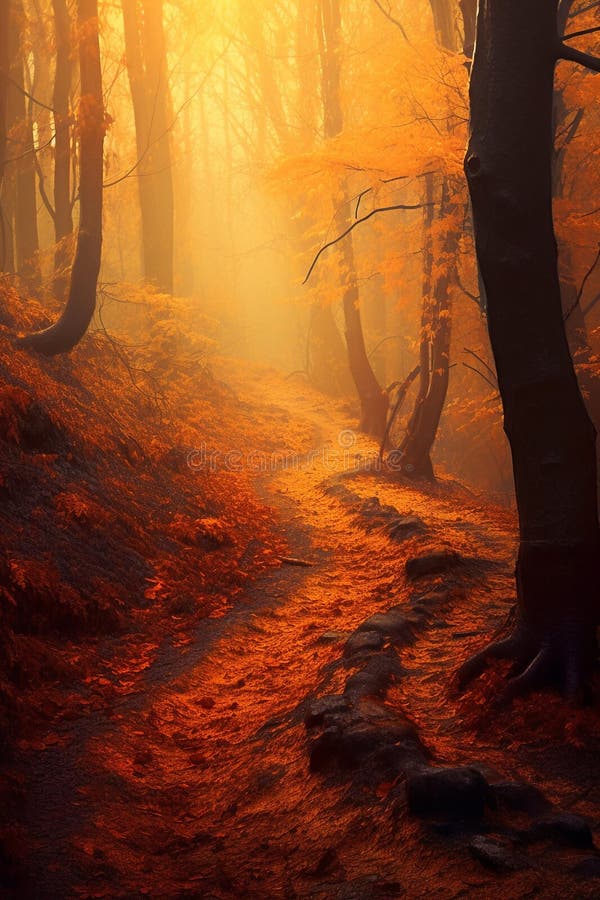 Forest Path with Strange Fog Stock Illustration - Illustration of ...