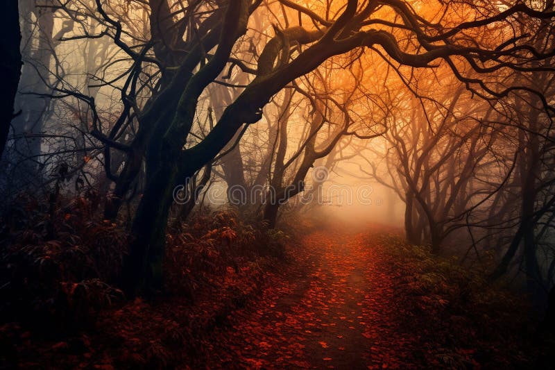 Forest Path with Strange Fog Stock Illustration - Illustration of ...