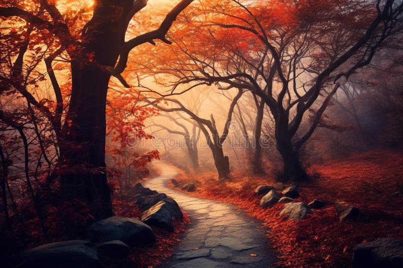 Forest Path with Strange Fog Stock Illustration - Illustration of ...