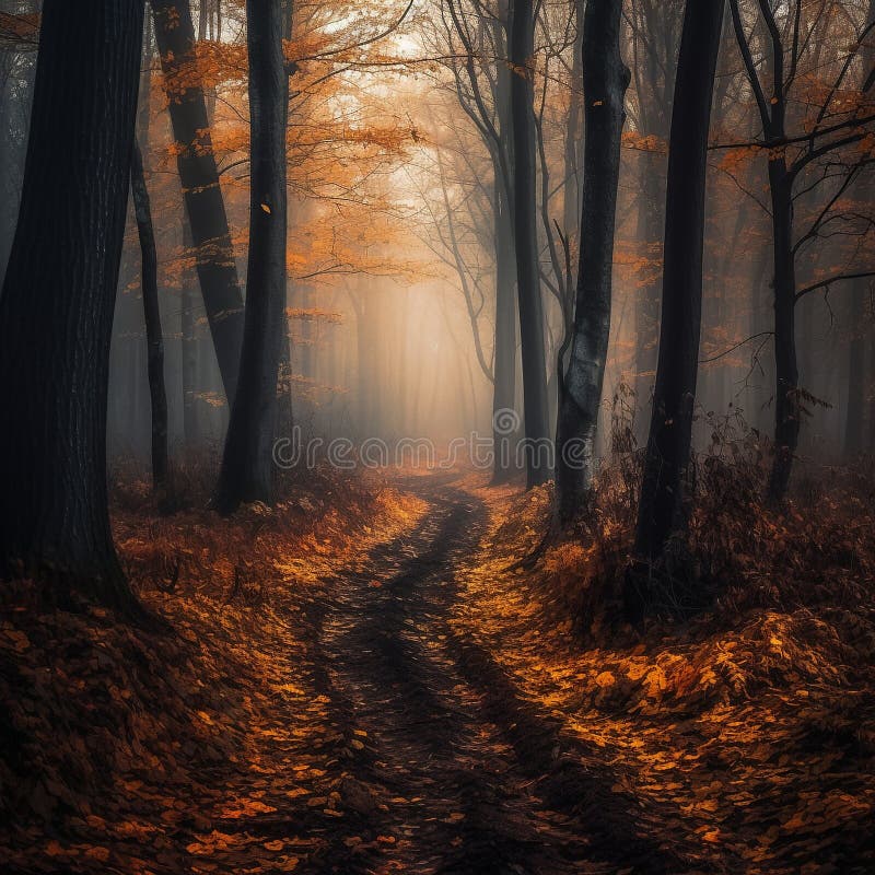 Forest Path with Strange Fog Stock Illustration - Illustration of ...