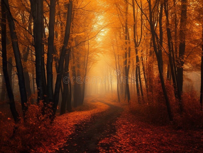 Forest Path with Strange Fog Stock Illustration - Illustration of ...