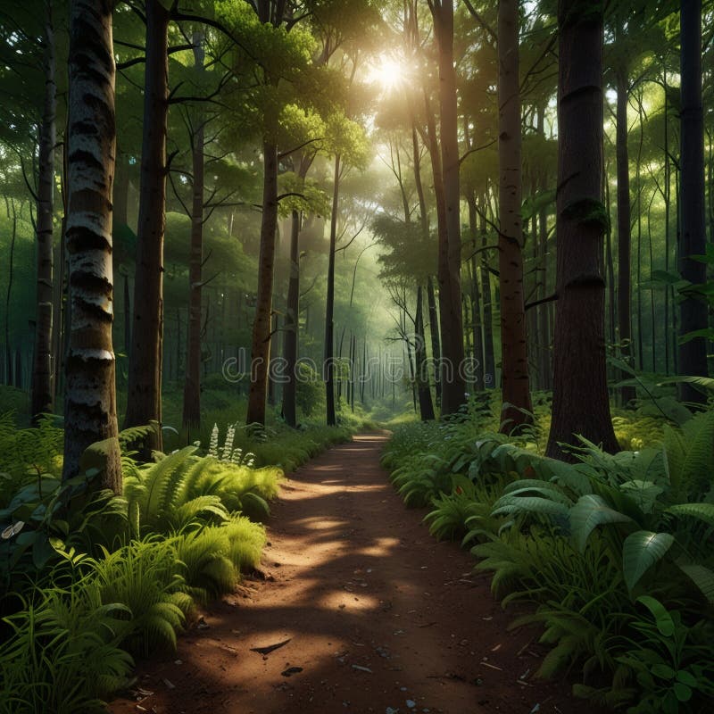 A Forest Path Stretching Ahead, Inviting Peaceful Exploration. Stock ...