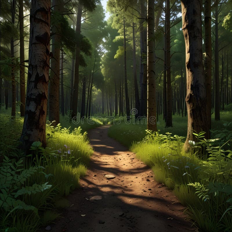 A Forest Path Stretching Ahead, Inviting Peaceful Exploration. Stock ...
