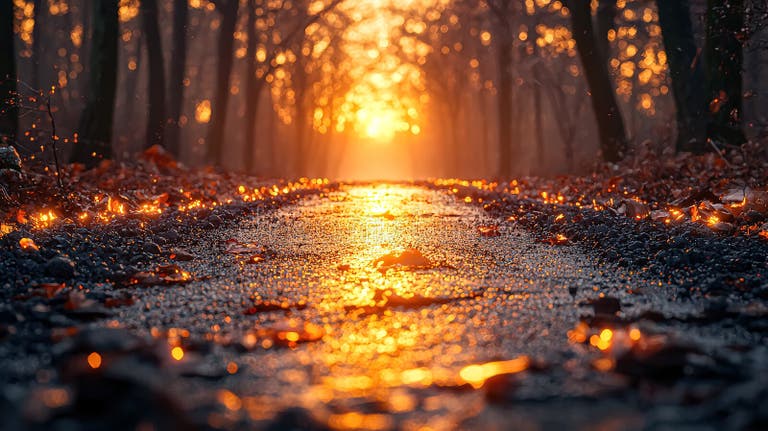 Forest Path with a Sun Shining through the Trees Stock Photo - Image of ...
