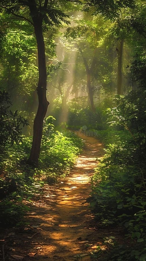 Forest Path Sunlight Filtering through Canopy Stock Illustration ...