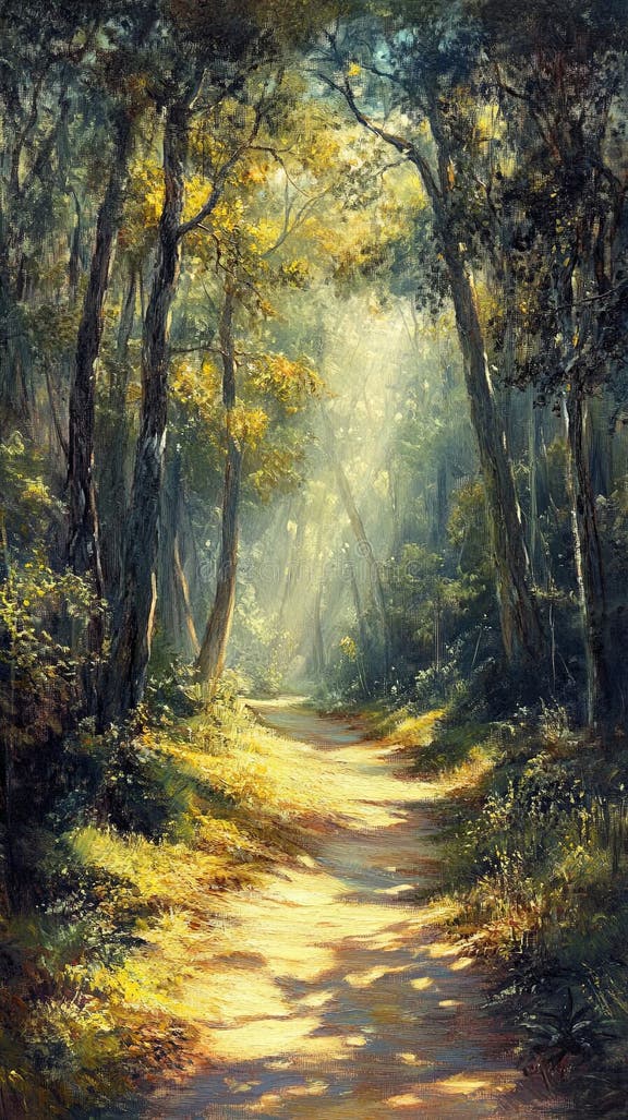 A Forest Path with Sunlight Filtering through Trees. Stock Photo - Image of road, path: 397368114
