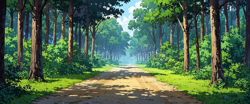 A Forest Path with Tall Trees on Both Sides, in the Anime Style. Anime ...