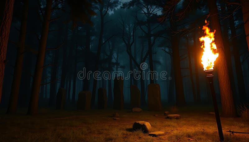 Forest Path with Torch Light, Night Walk, Adventure, and Illuminated ...