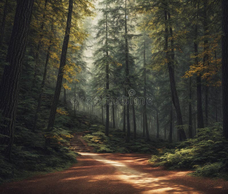 A Forest Path with a Trail Leading To a Clearing Stock Photo - Image of ...