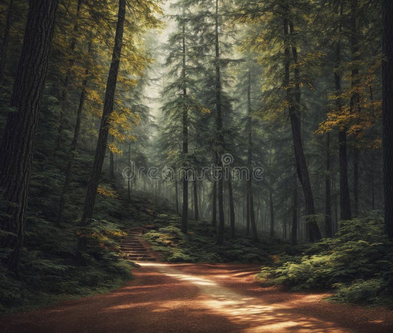 A Forest Path with a Trail Leading To a Clearing Stock Photo - Image of ...