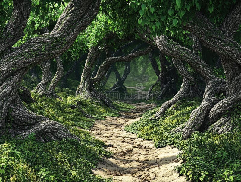 A Forest Path with Trees on Either Side Stock Image - Image of leaf ...