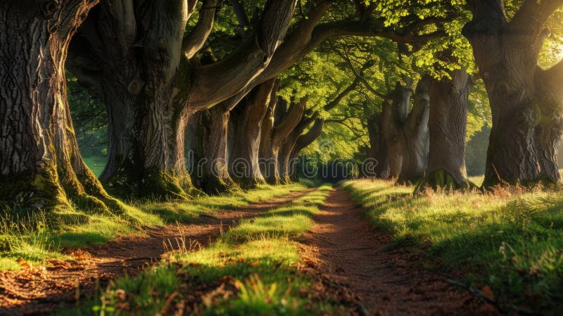 A Forest Path with Trees on Either Side Stock Illustration ...