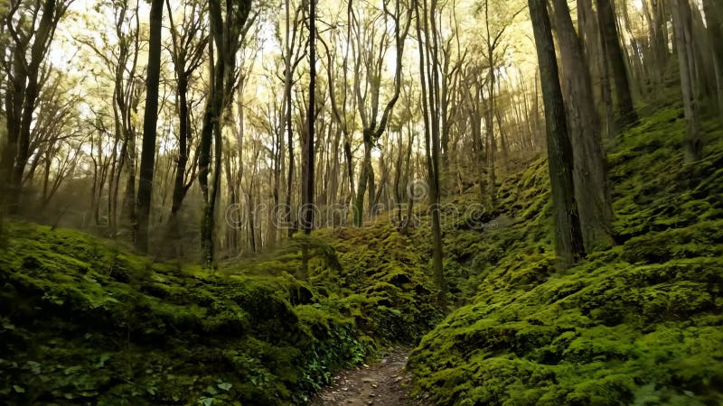 Forest Path with Trees and Moss Stock Footage - Video of tall, forest ...