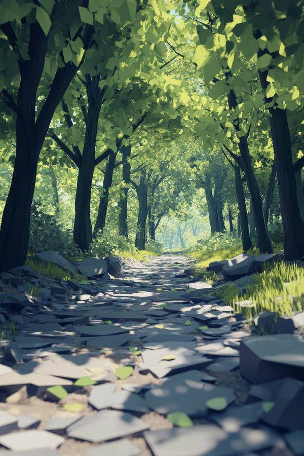 A Forest Path with Trees and Rocks Stock Illustration - Illustration of ...
