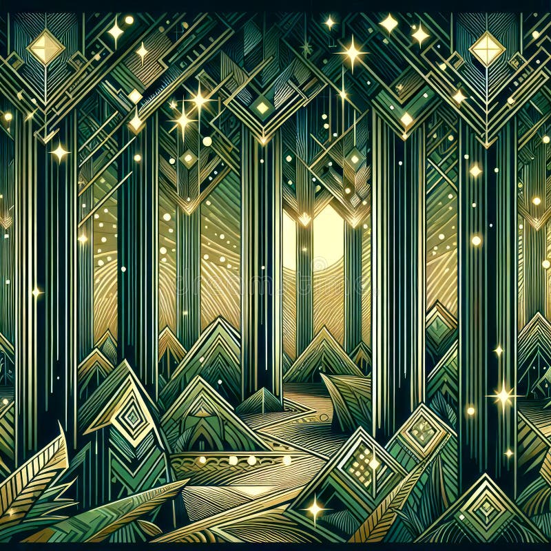 Forest Path in Art Deco Style Stock Illustration - Illustration of deco ...
