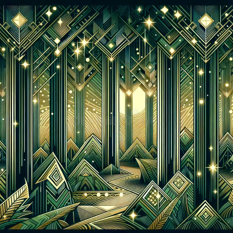 Forest Path in Art Deco Style Stock Illustration - Illustration of deco ...