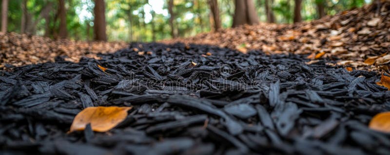 Forest Pathway with Black Mulch and Autumn Leaves, Nature Texture ...