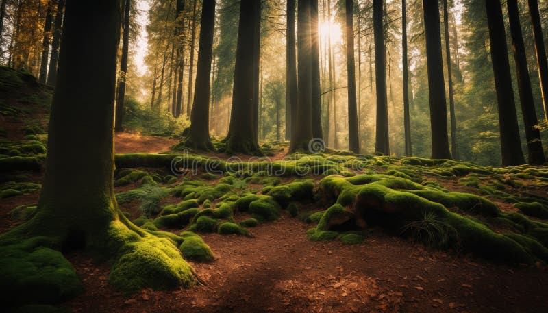 Forest Pathway at Dawn stock photo. Image of moss, travel - 313541170