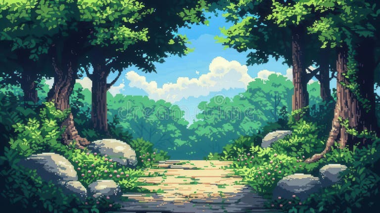 Forest Pathway Flat Design Front View Enchanted Theme Pixel Art ...
