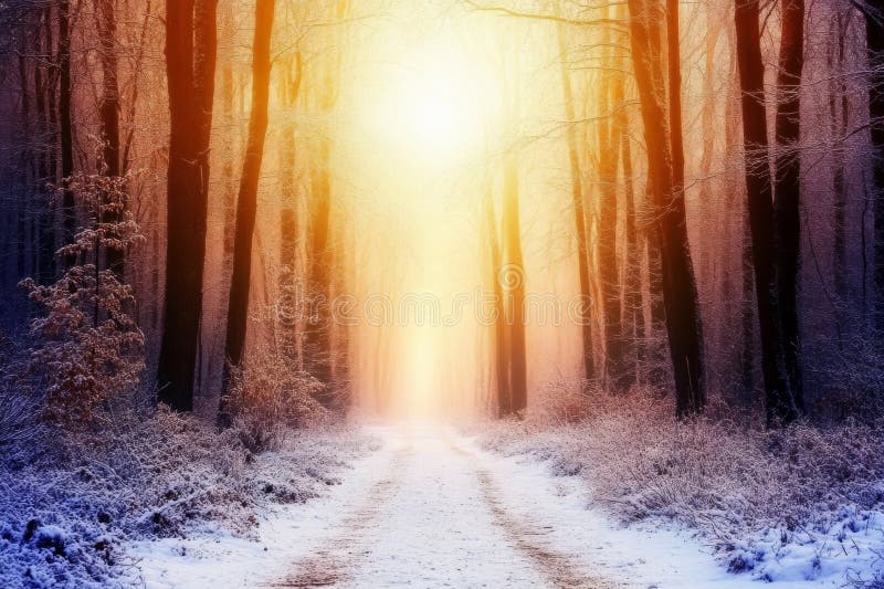Forest Pathway Illuminated by Soft Sunlight Filtering through Trees ...