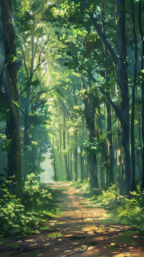 Forest Pathway Illuminated by Sunlight with Lush Green Foliage. Nature ...