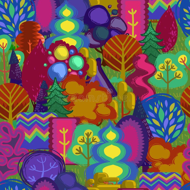 Forest Pattern with Different Trees Stock Vector - Illustration of ...
