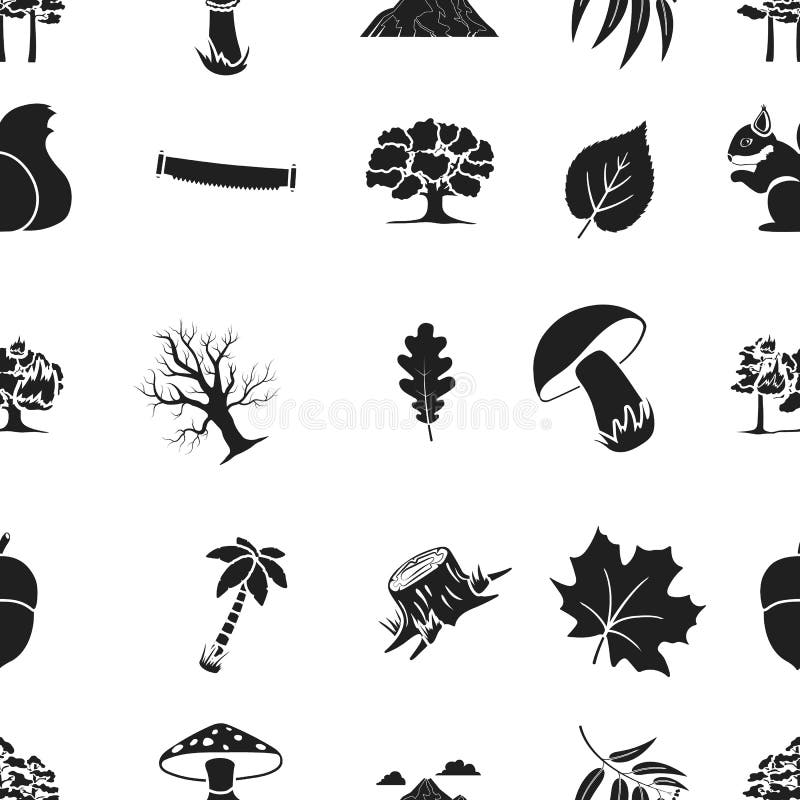 Forest Pattern Icons in Black Style. Big Collection of Forest Vector ...