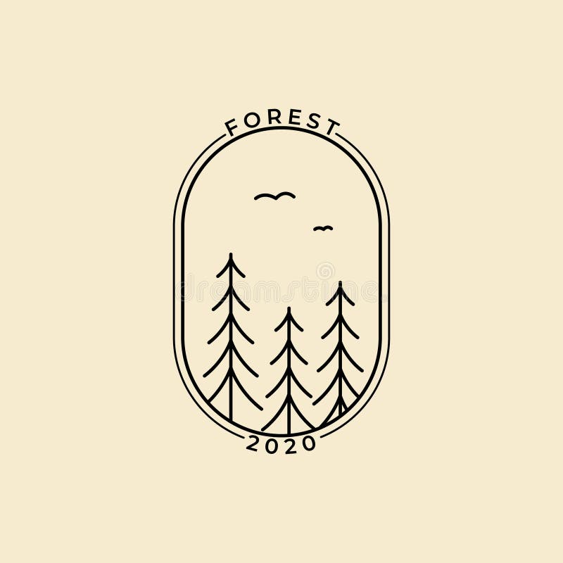Forest Pine Line Art Badge Logo Design Template Stock Vector ...