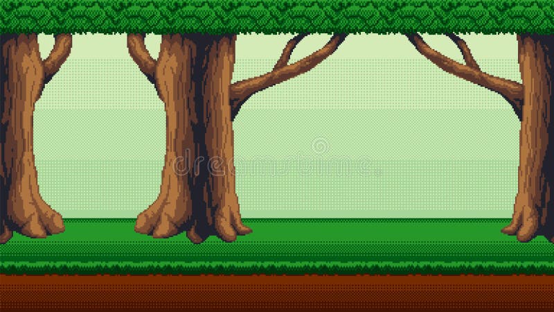 Forest Pixel Background. 2d Pixel Video Game Daytime with Green Grass ...