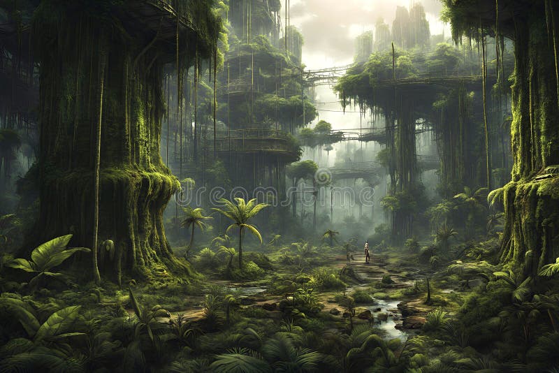 A City in the Future Covered in Greenery. Stock Illustration ...